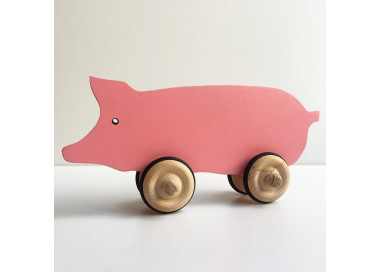 COCHON EN BOIS A ROULETTES 3+